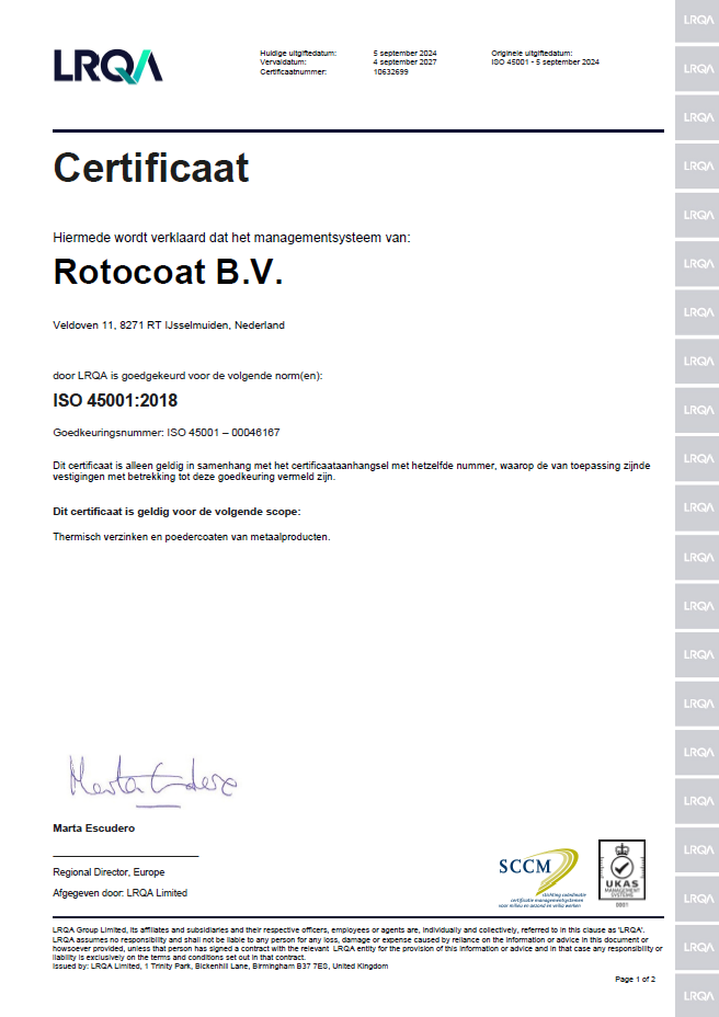 Rotocoat behaalt ISO 45001 certificaat | Lees meer